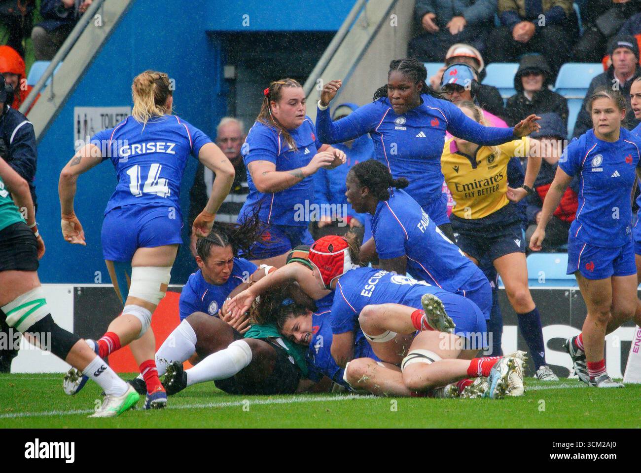 Ireland's Sam Monaghan scores a try during the Women's Rugby World Cup ...