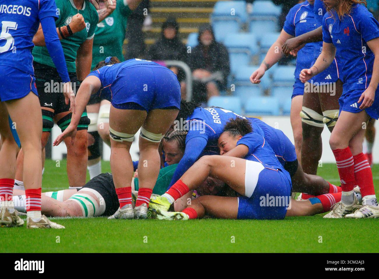 Ireland's Sam Monaghan scores a try during the Women's Rugby World Cup ...