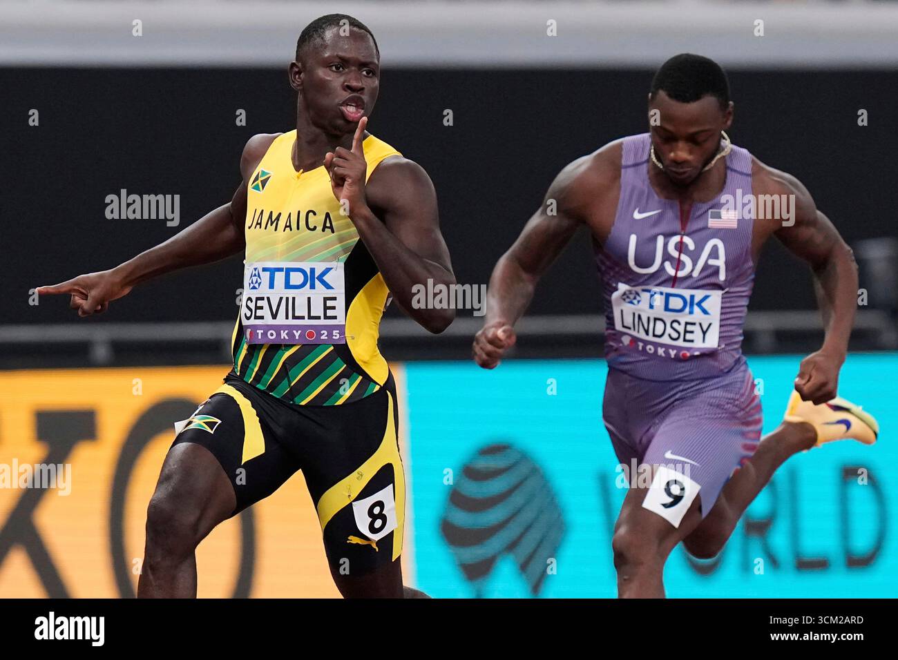 Jamaica's Oblique Seville, and United States' Courtney Lindsey compete ...