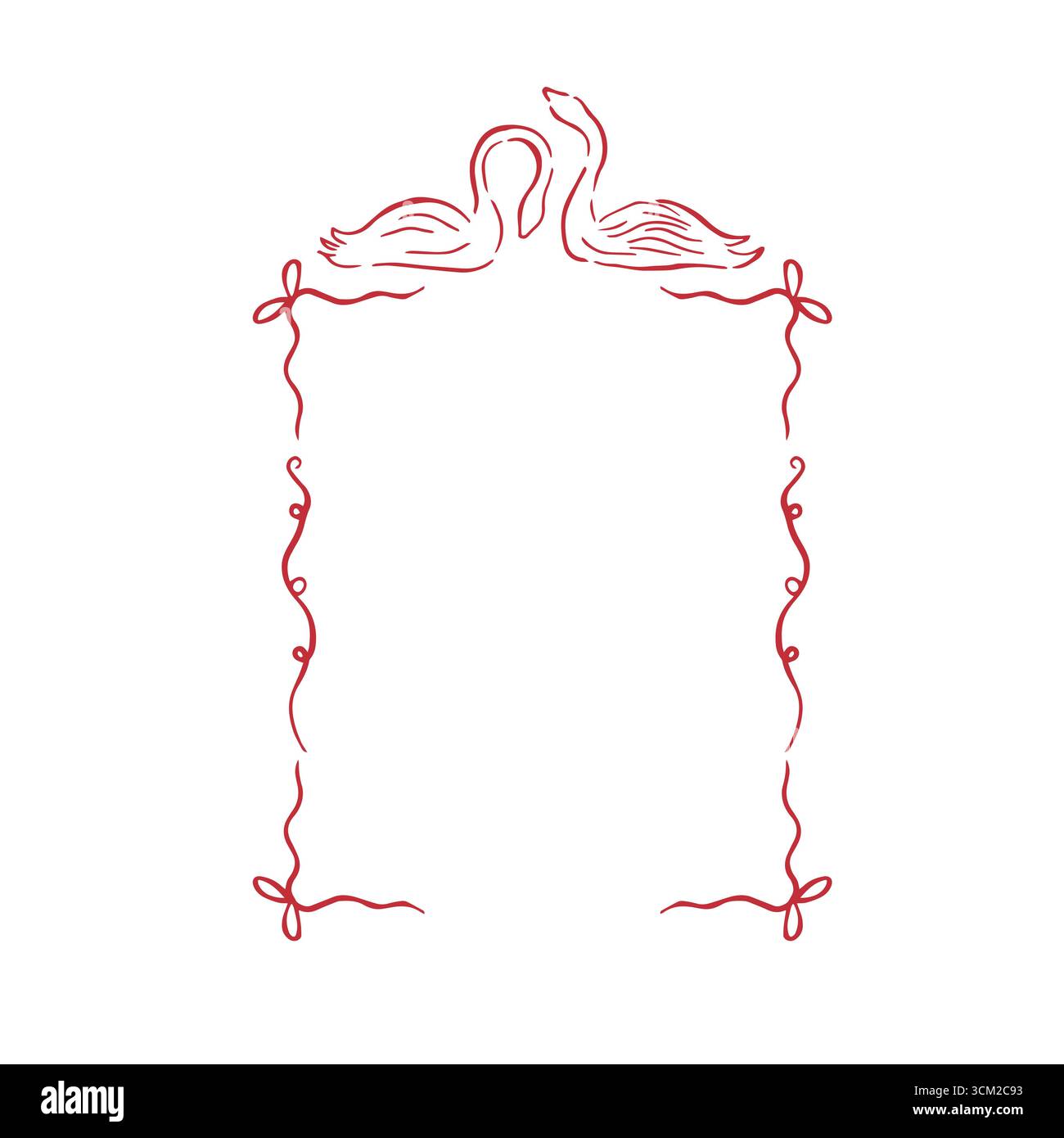 Whimsical red frame with swans. Hand Drawn border for wedding ...