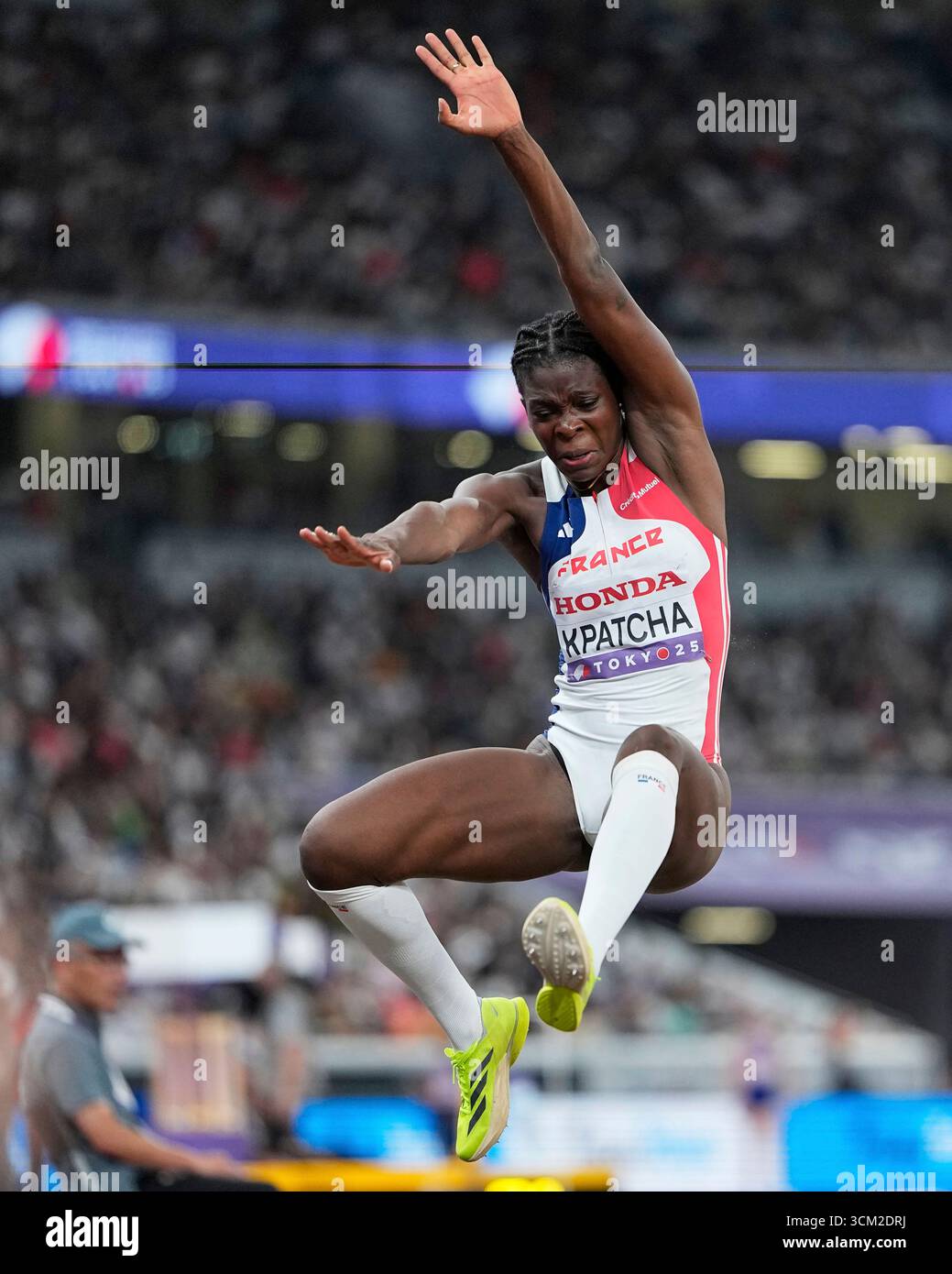France's Hilary Kpatcha competes in the women's long jump final at the ...