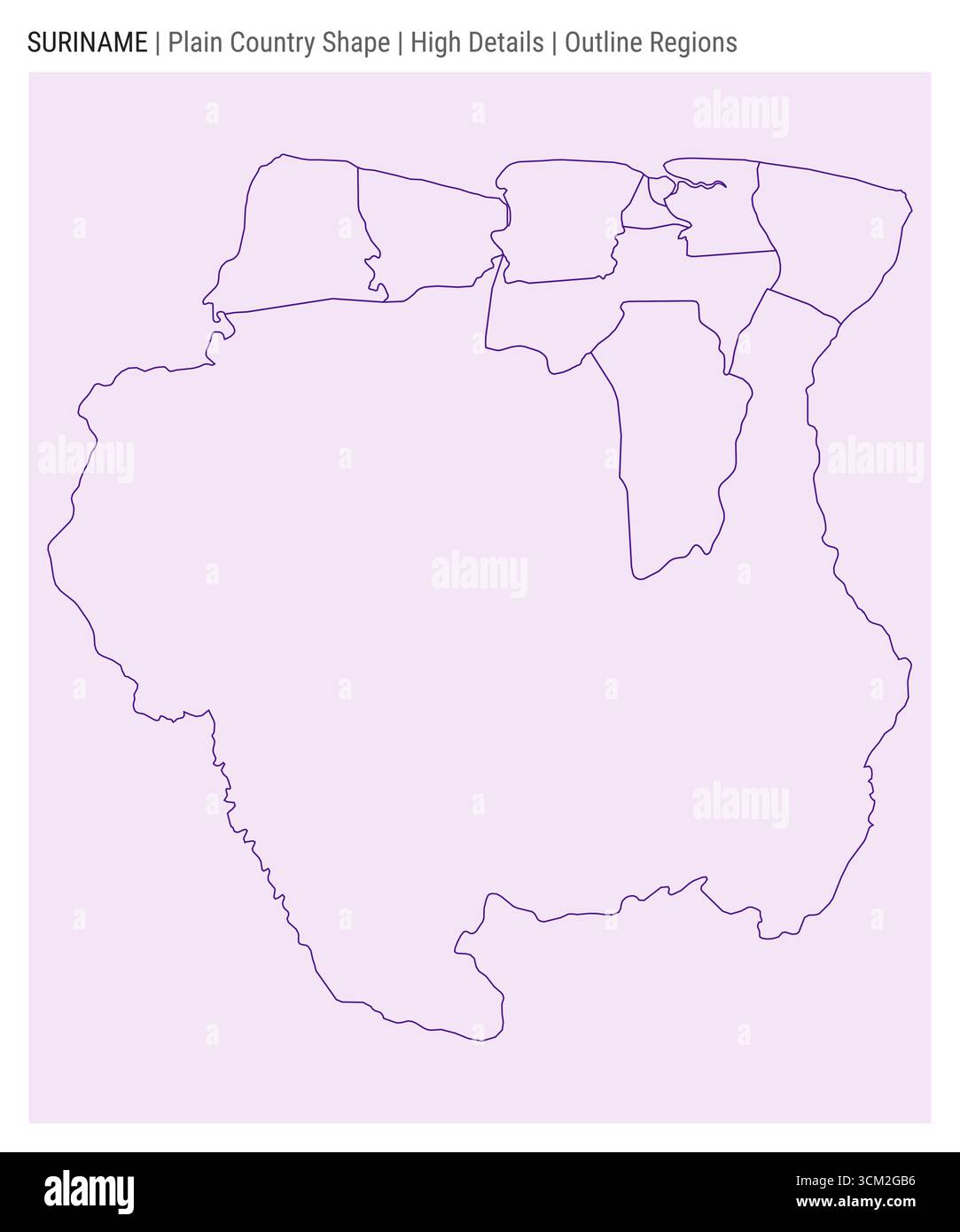 Suriname plain country map. High details. Outline regions style. Shape ...