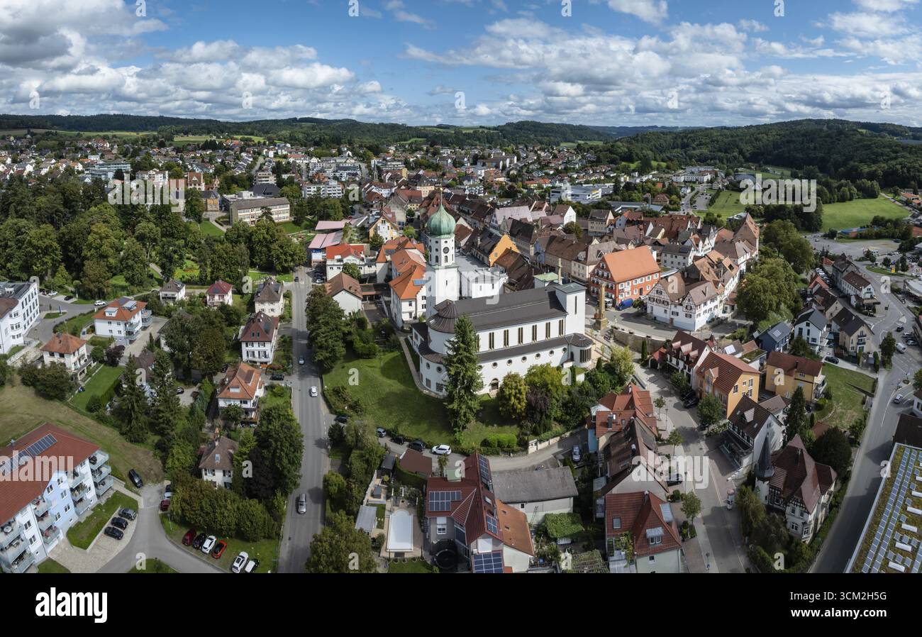 Aerial view of the town of Stockach with the church of St. Oswald in ...
