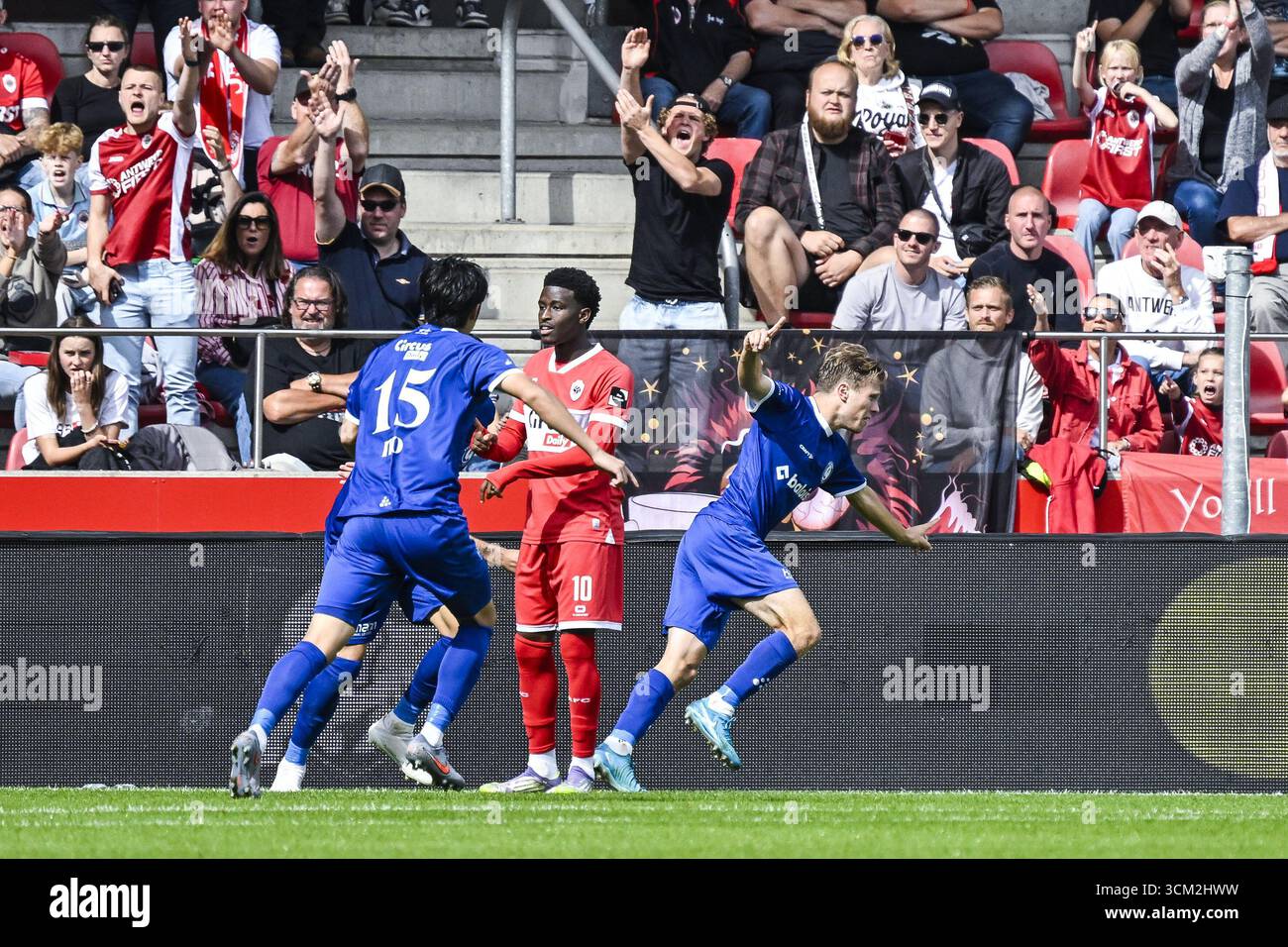 Gent's Matisse Samoise celebrates after scoring during a soccer match ...