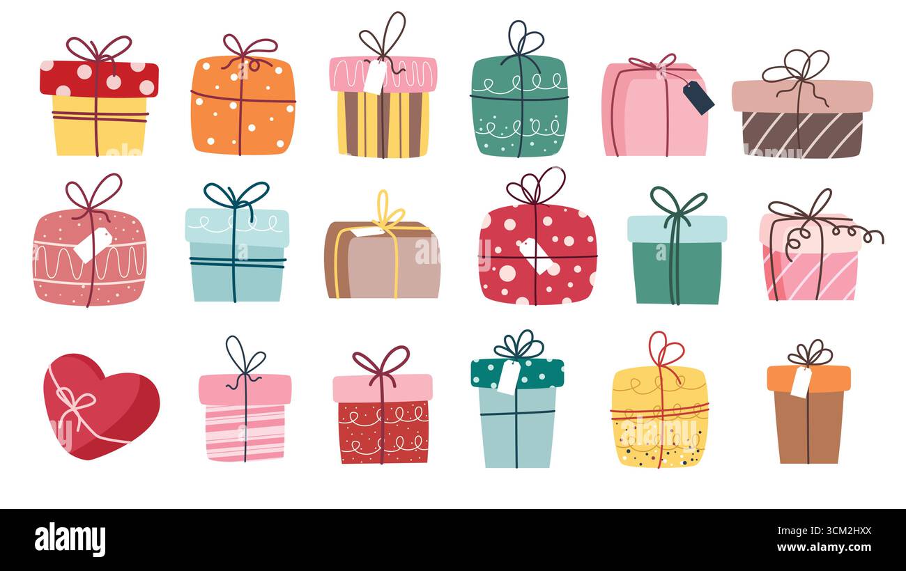 Gift box drawing clipart set. Colorful Birthday Gift boxes elements ...