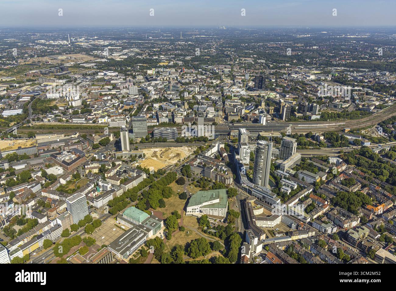 Aerial view, townscape, Essen main station, construction site ...
