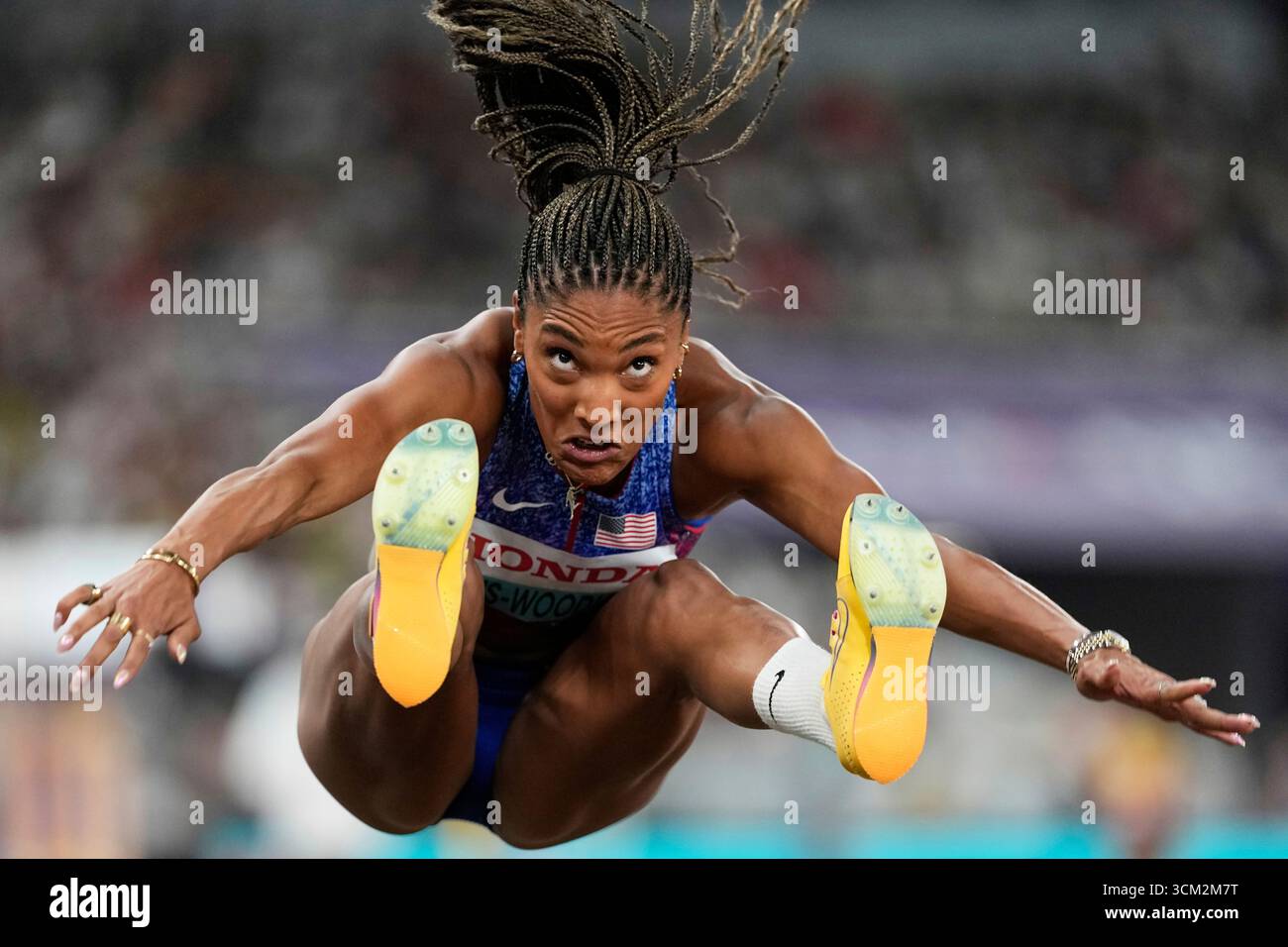 United States' Tara Davis-Woodhall competes in the women's long jump ...