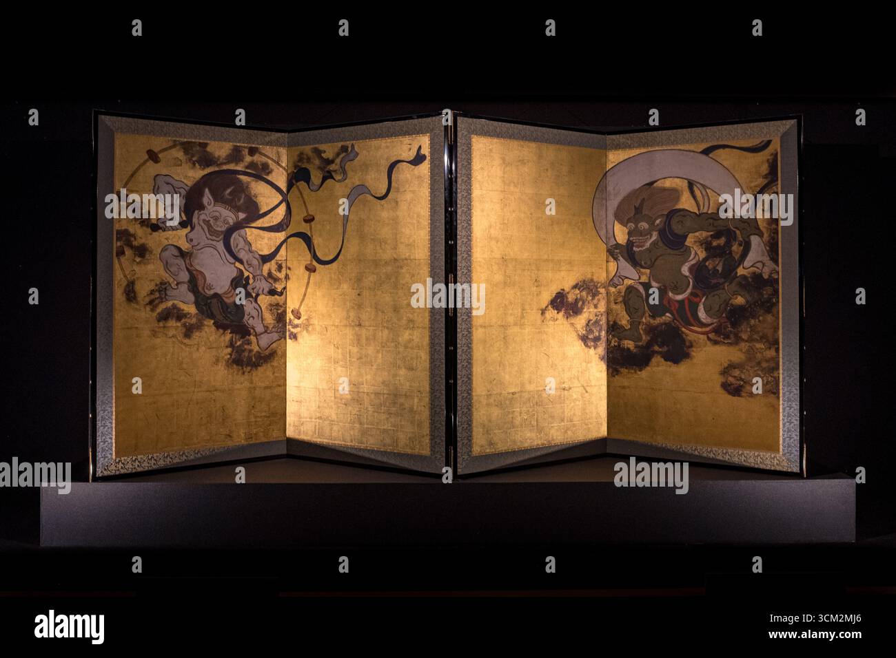 Kyoto, Japan - May 8, 2024: Frontal view of the folding screen of Fujin ...