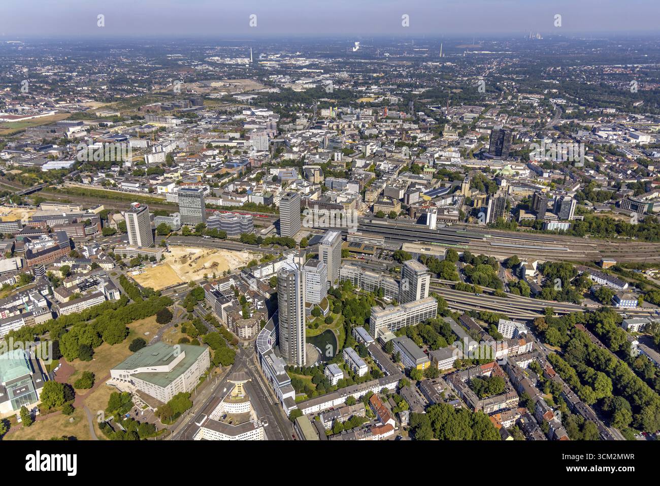 Aerial view, cityscape, Essen central station, construction site ...