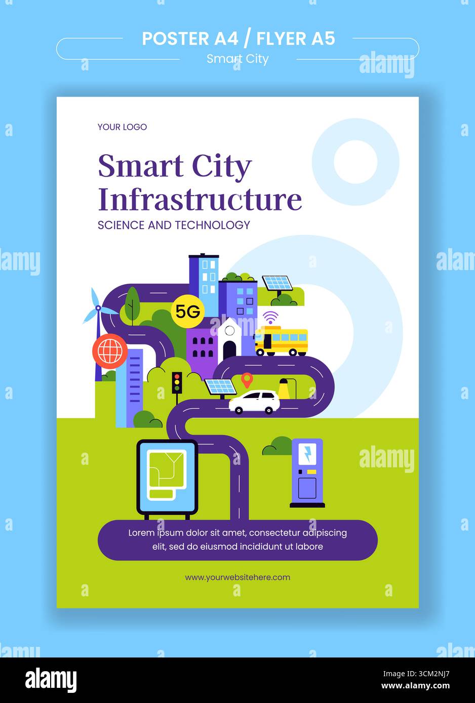 Smart City Infrastructure Flyer Template with Flat Cartoon Design for ...