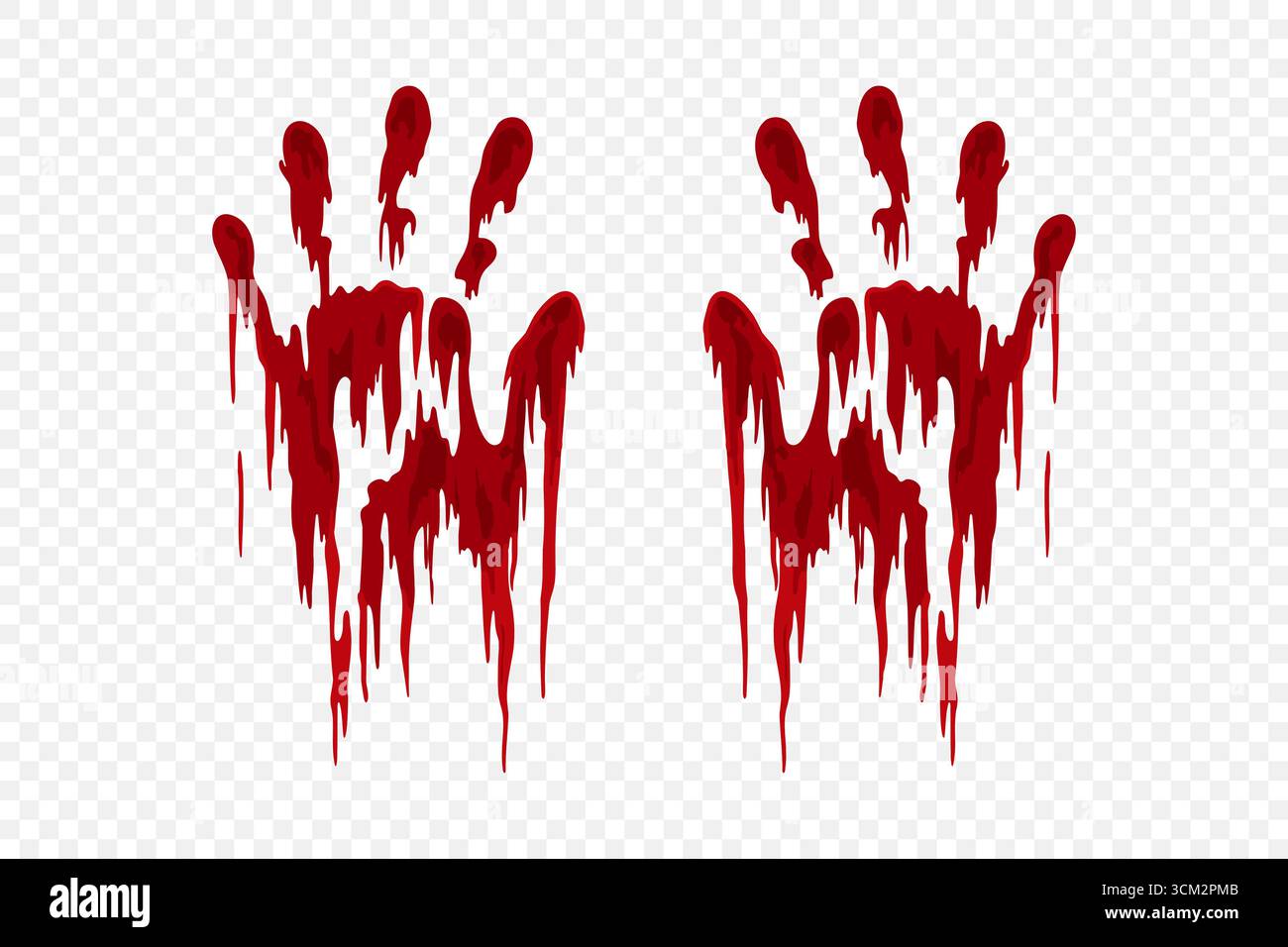 Melting horror blood hands. Red dripping prints on transparent ...