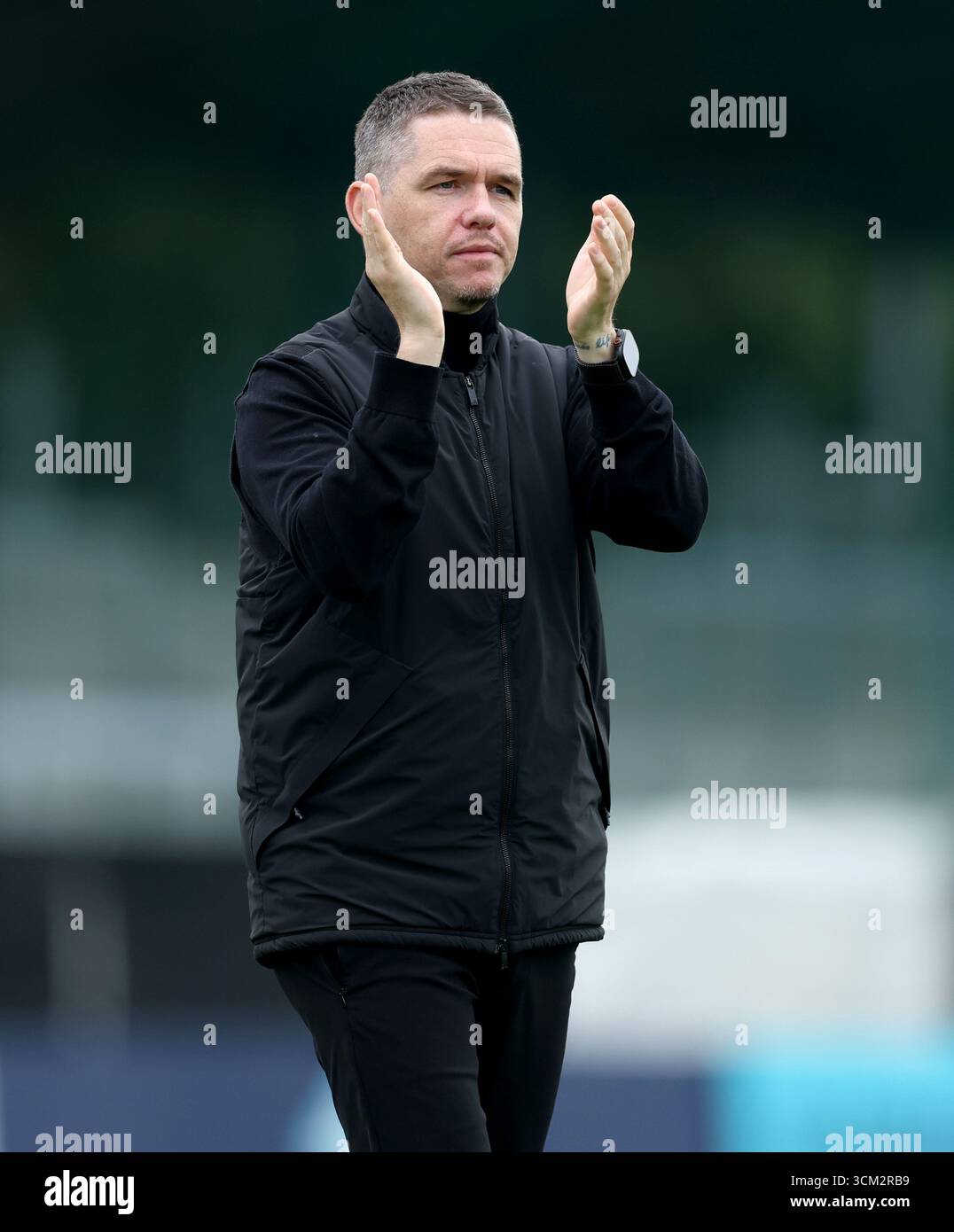 Manchester United manager Marc Skinner applauds the fans after the ...