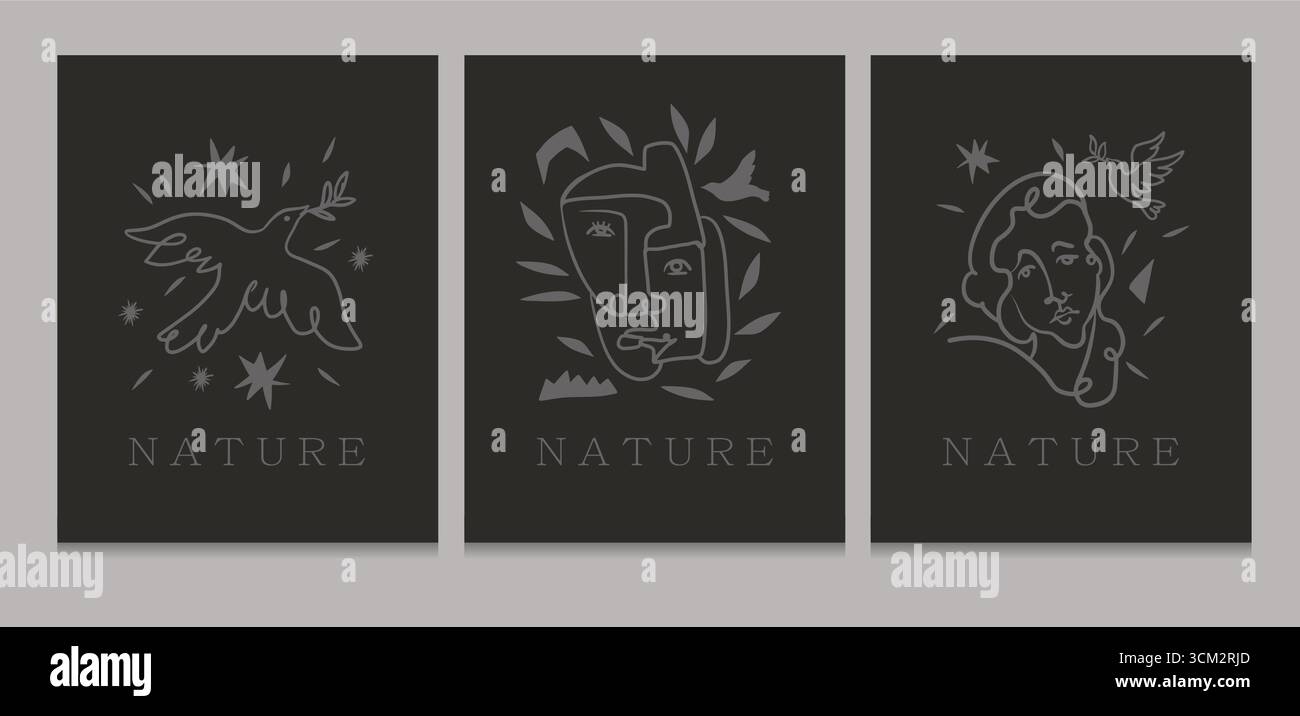 Abstract posters style lineart faces doves nature minimalist modern ...