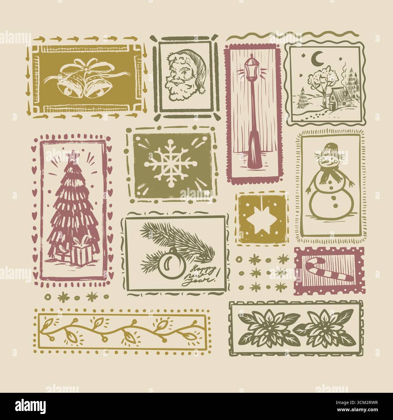 Vintage Christmas vector pattern mark stamp festive holiday retro ...