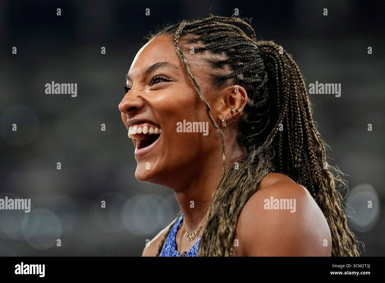 United States' Tara Davis-Woodhall reacts after winning the gold medal ...