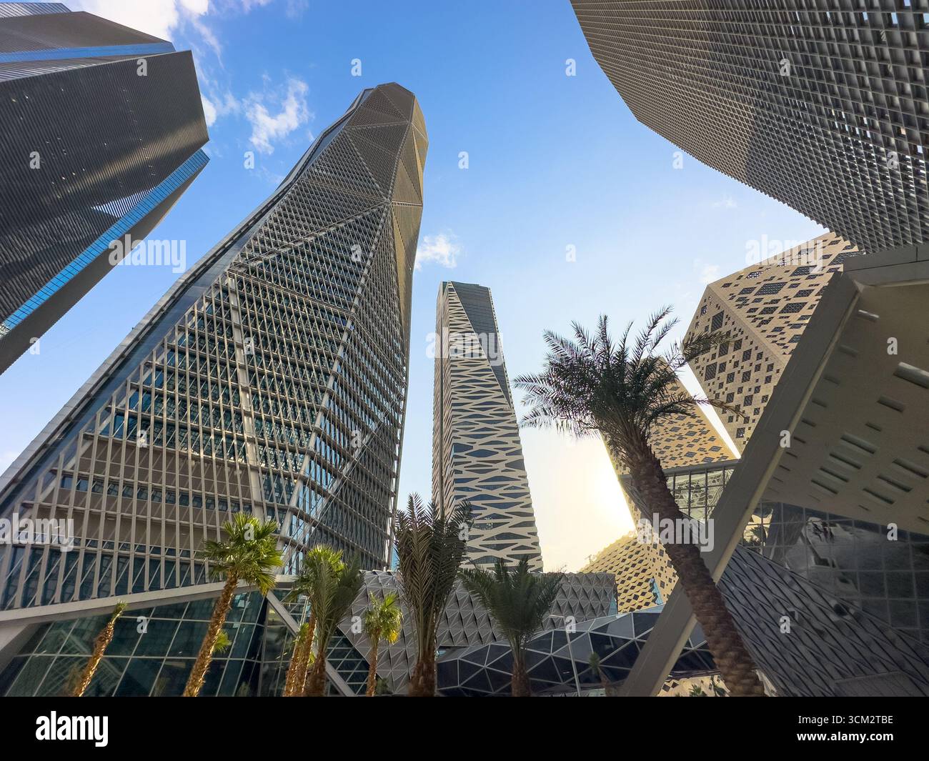 View from below of the facades of the high-rise buildings in the King ...