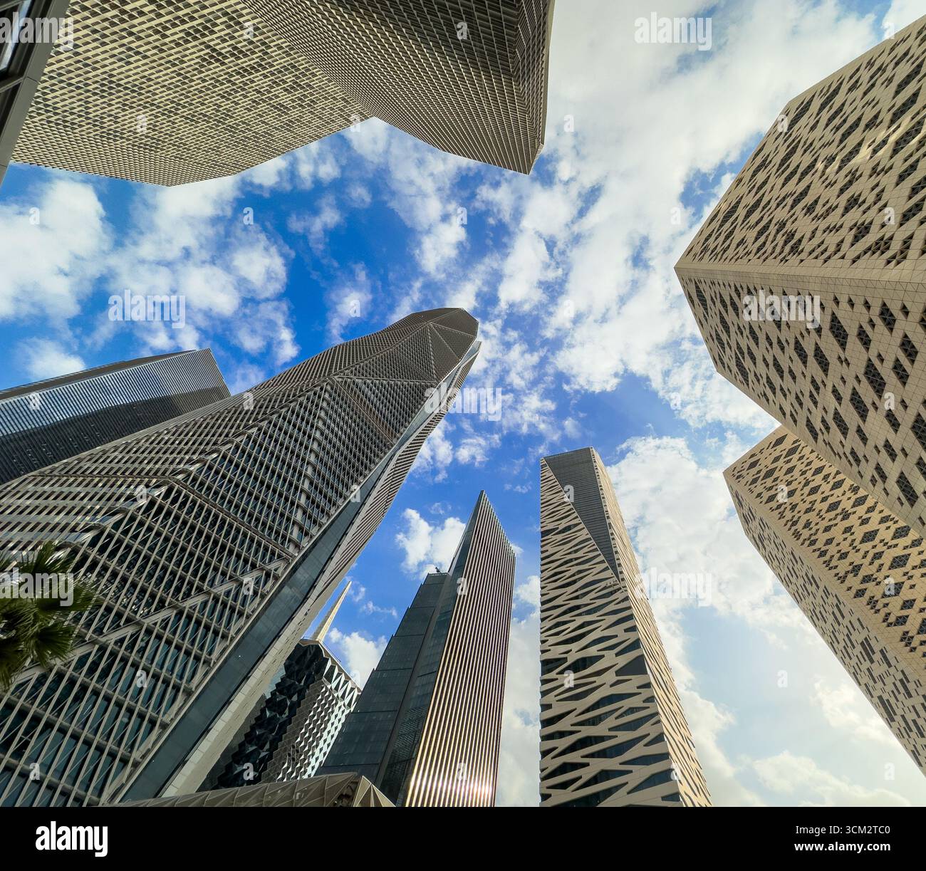 View from below of the facades of the high-rise buildings in the King ...