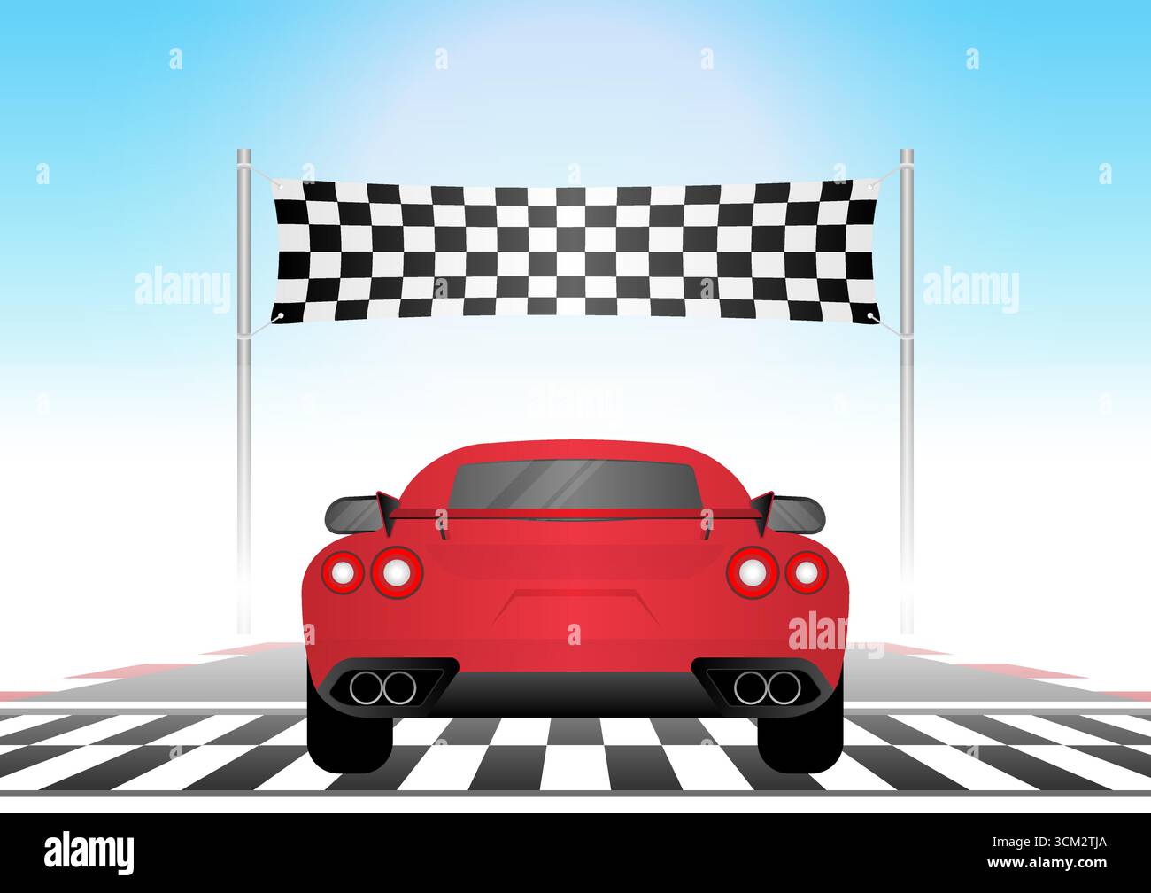 Racing Car on Racing Track Driving to Finish Point. Racing track with ...