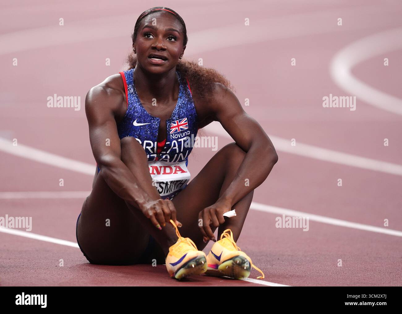 Dina Asher-Smith of Great Britain reacts after finishing eight in the ...
