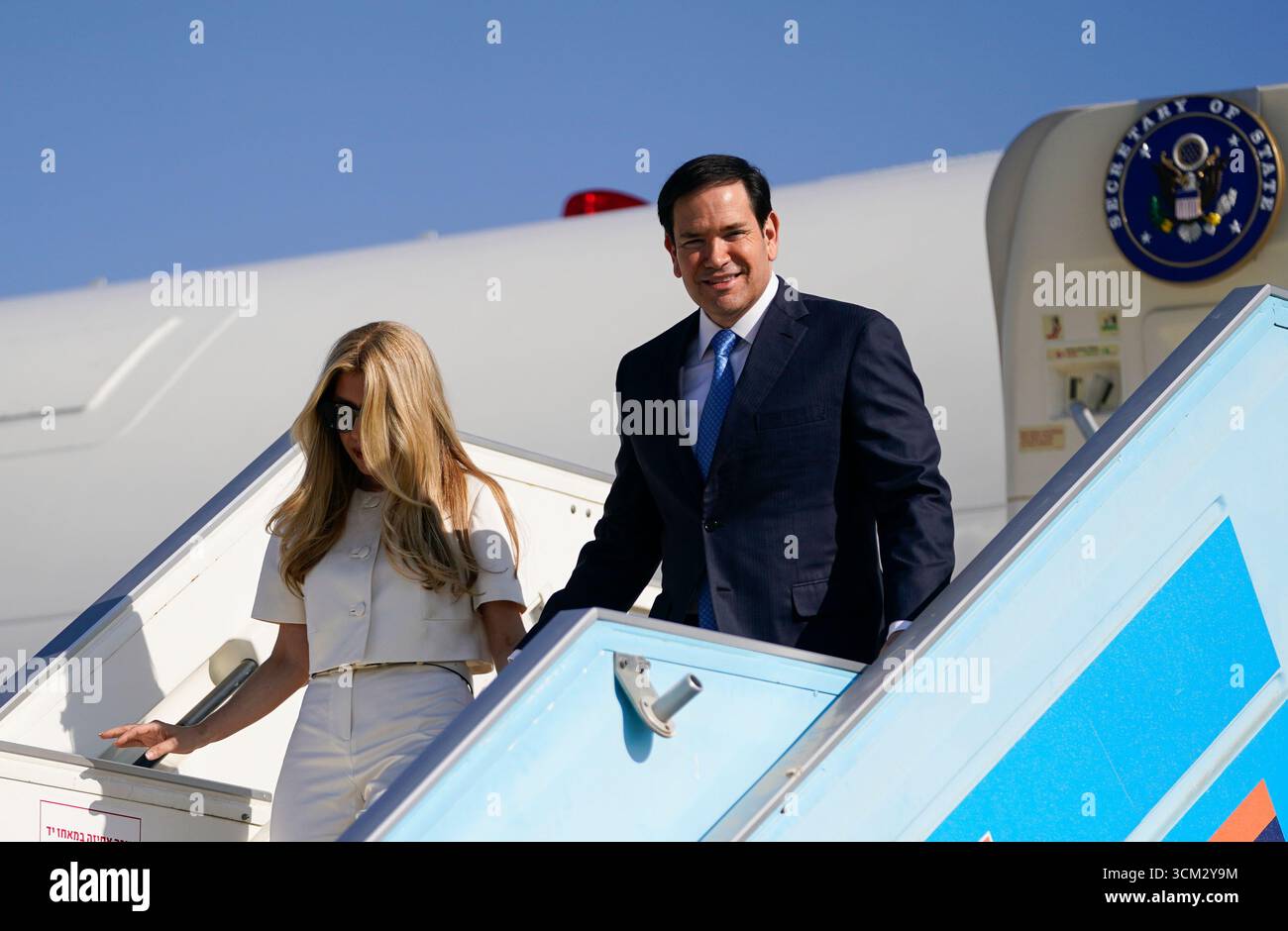 U.S. Secretary of State Marco Rubio and his wife Jeanette Dousdebes arrive at Ben Gurion ...