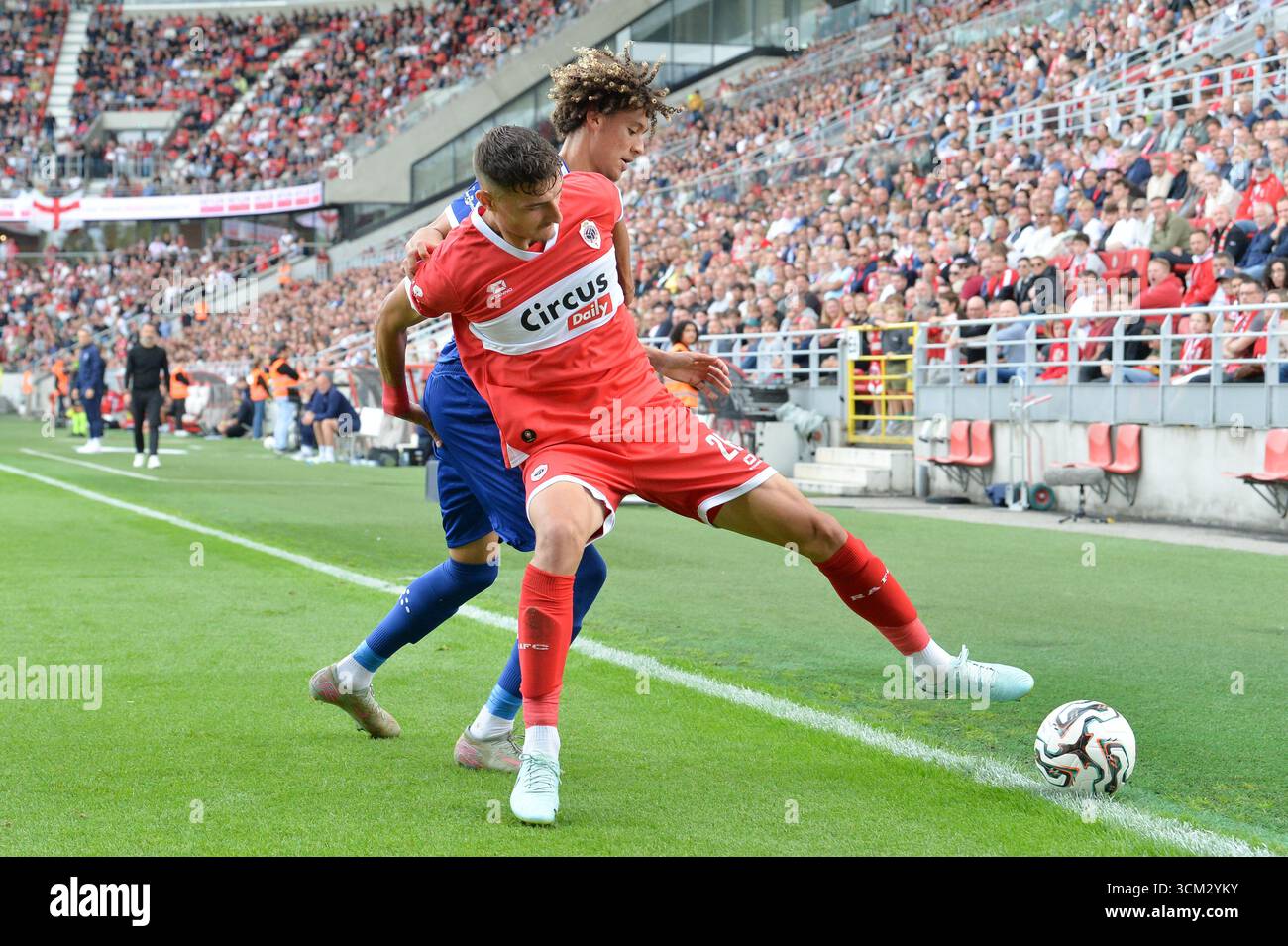 Antwerp's Rosen Bozhinov and Gent's Franck Surdez pictured in action ...