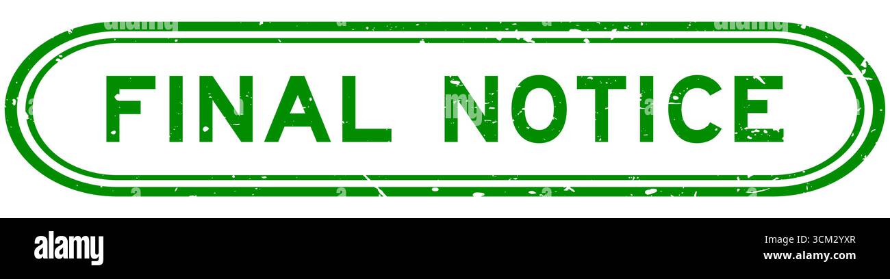 Grunge green final notice word rubber seal stamp on white background ...