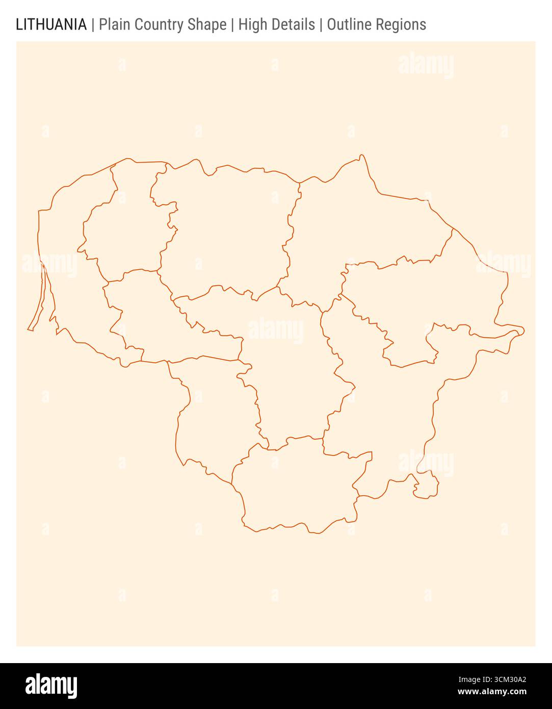 Lithuania plain country map. High details. Outline regions style. Shape ...