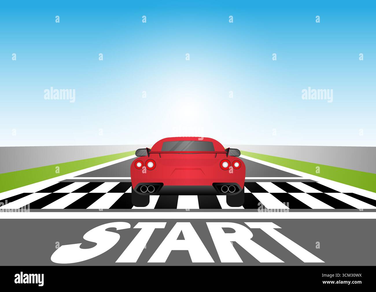 Racing Car at Start Point on Racing Track. Racing track with Racing Car ...