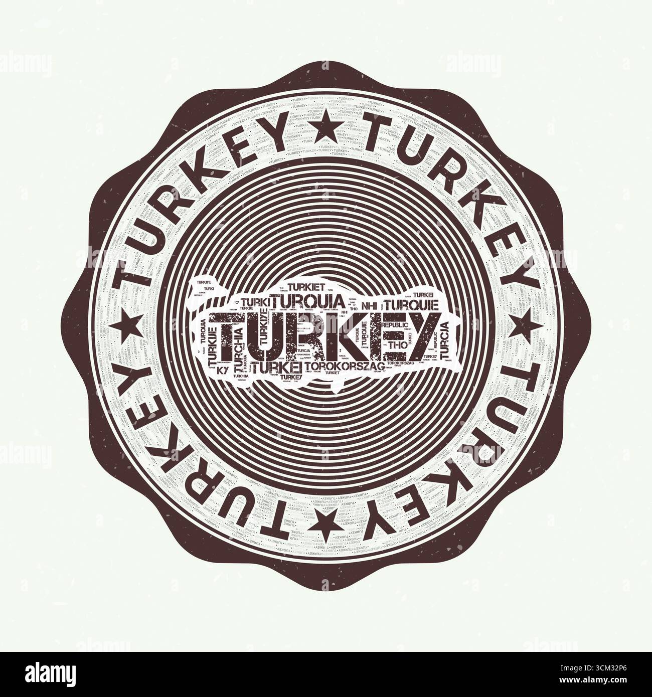 Turkey seal. Country round logo with the shape of Turkey and country ...