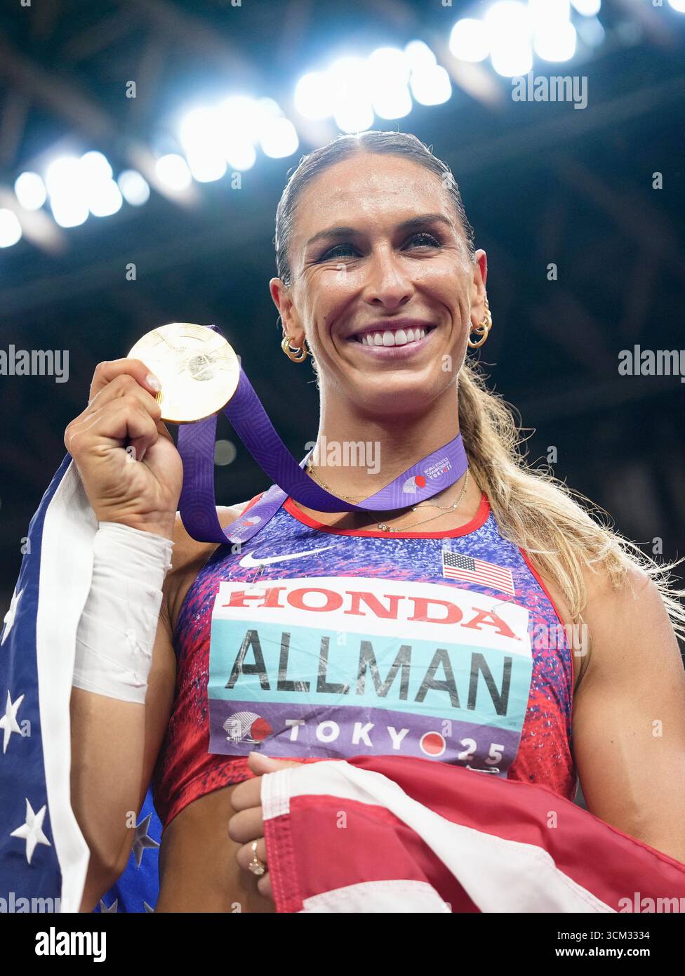 Valarie Allman of the United States celebrates with the gold medal she ...