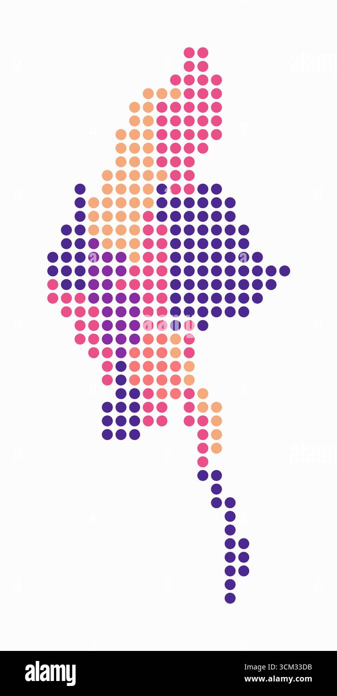 Myanmar dotted map. Digital style map of the country on white ...