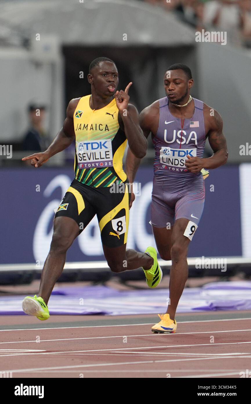 Tokyo, Japan. 14th Sep, 2025. Oblique Seville (L) of Jamaica crosses ...