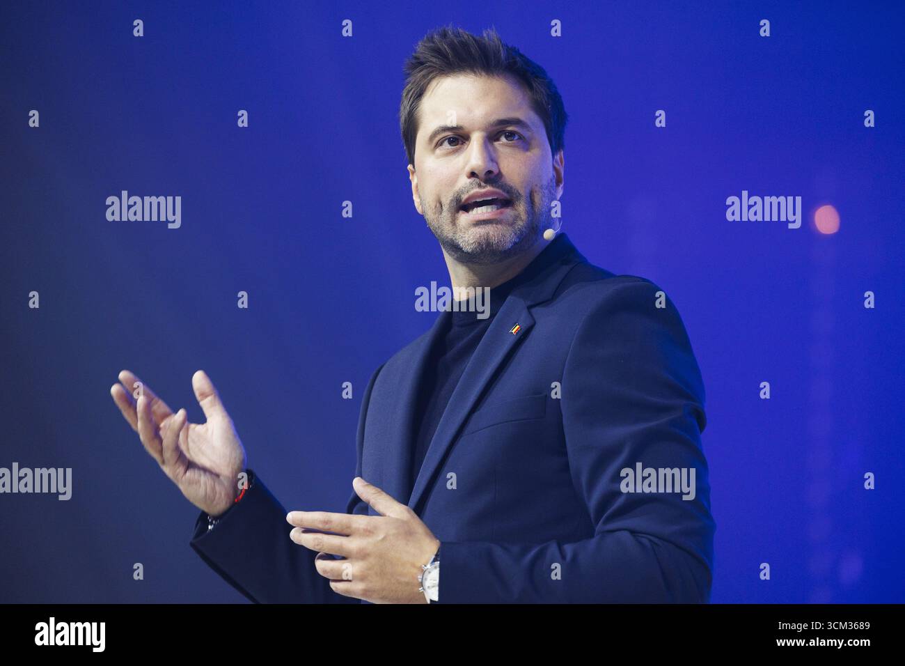 MR chairman Georges-Louis Bouchez delivers a speech at the congress of french liberal party MR ...