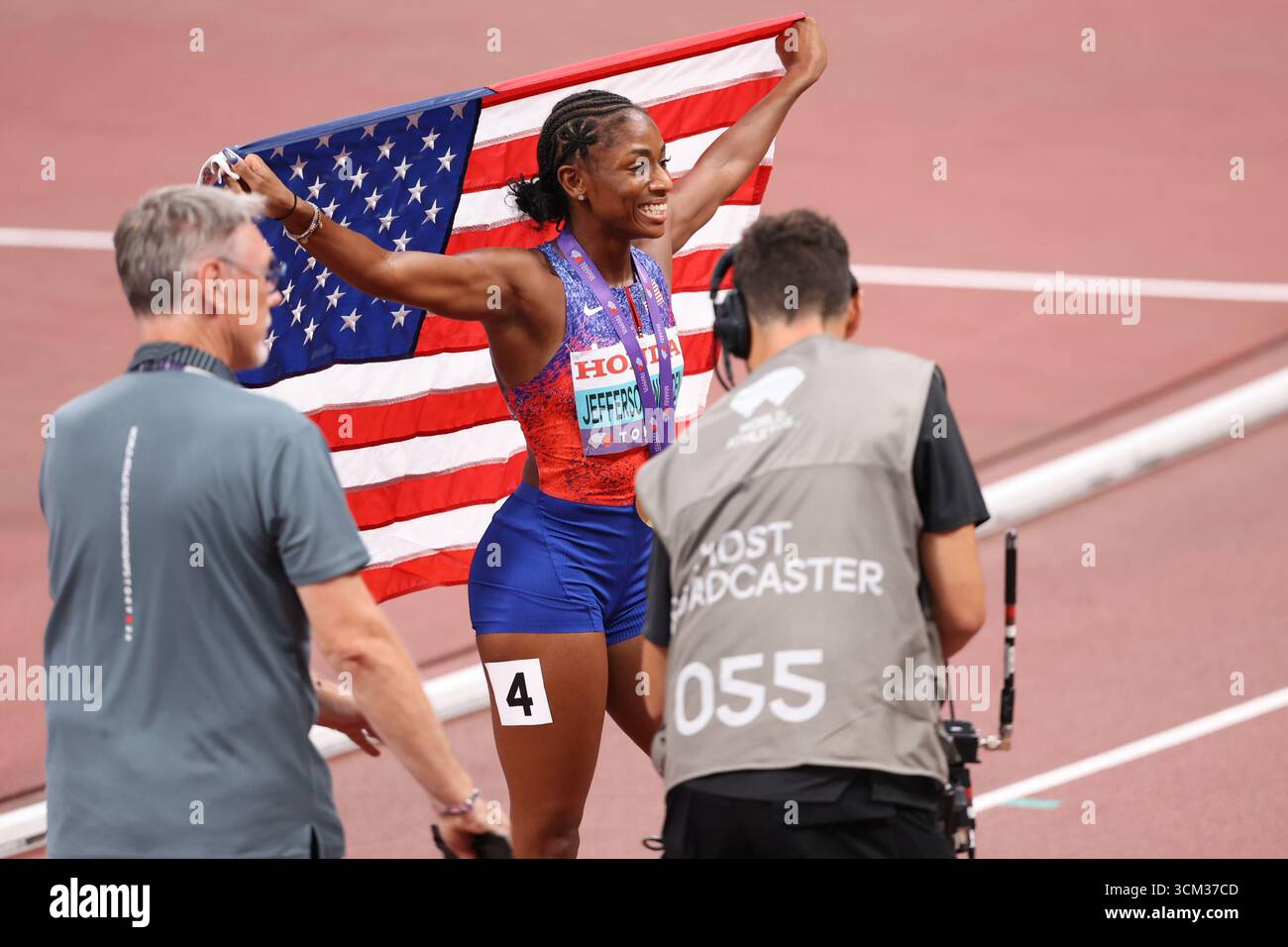 Melissa Jefferson-Wooden (USA) wins the Women's 100m Final during the ...