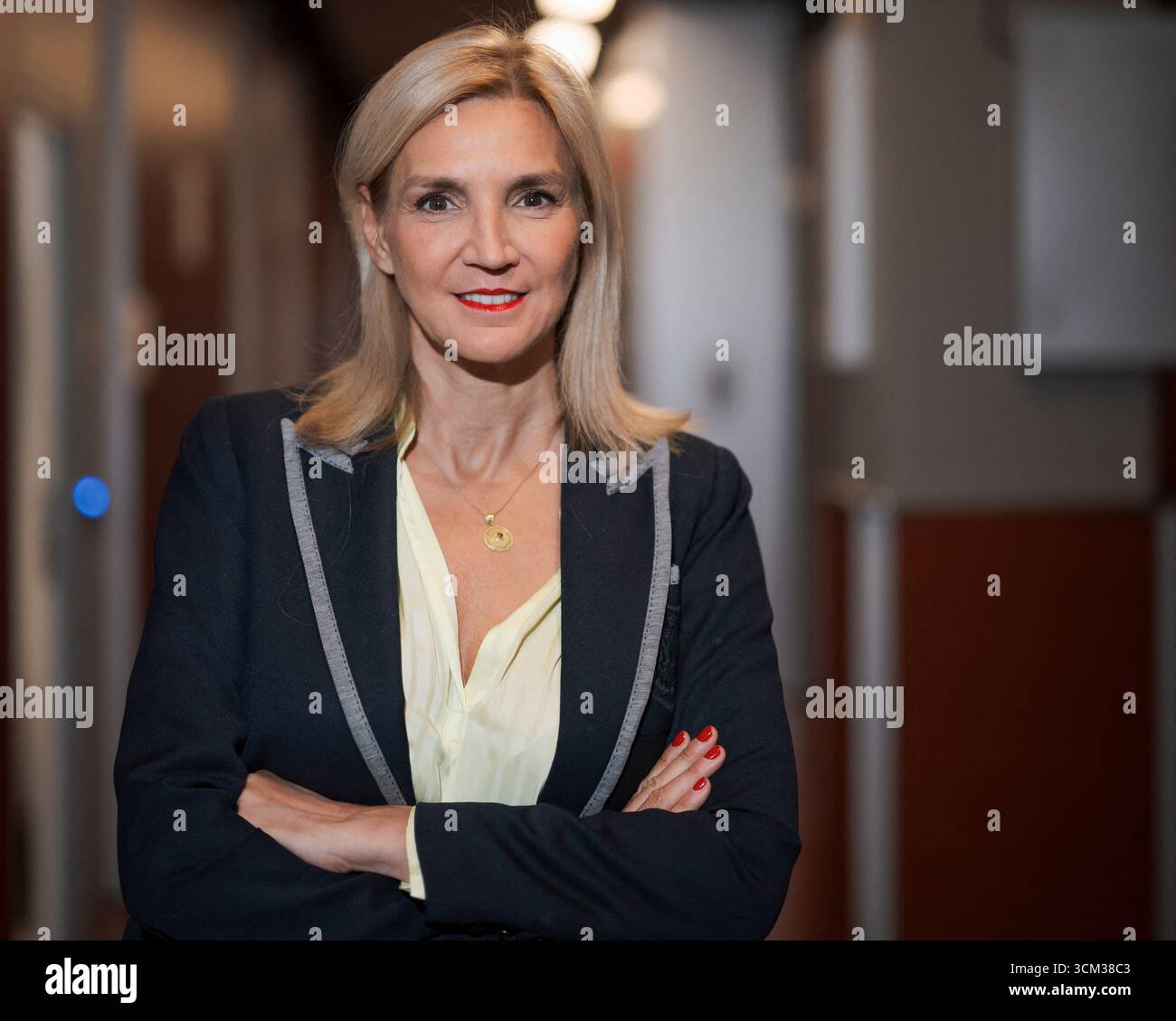 French right-wing Les Republicain party, Agnes Evren poses for pictures ahead of an interview ...