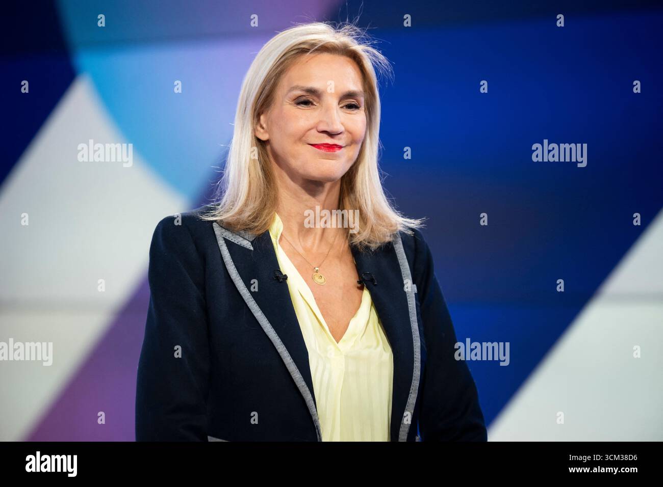 French right-wing Les Republicain party, Agnes Evren poses for pictures ahead of an interview ...