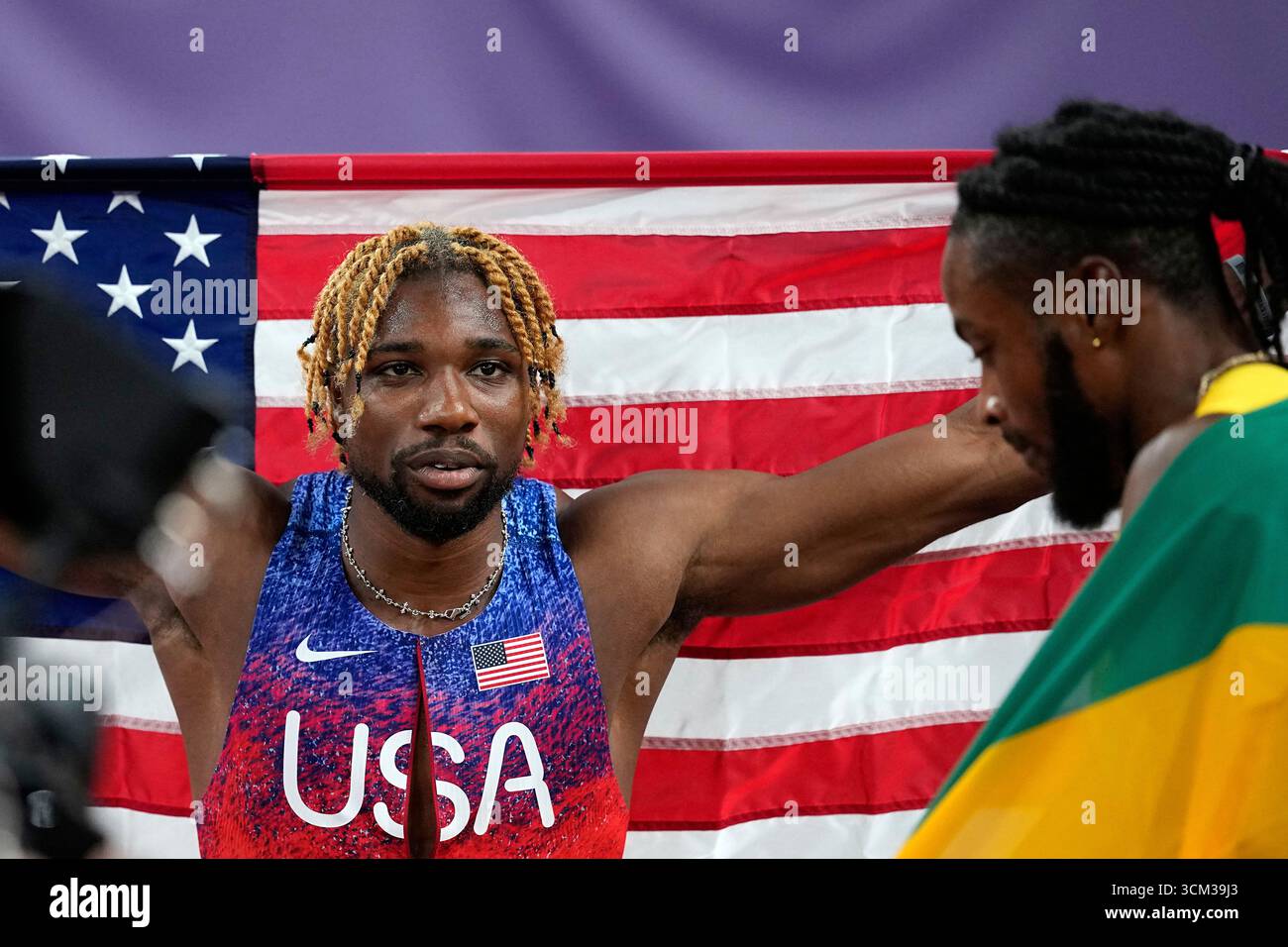 Bronze medalist United States' Noah Lyles and silver medalist Kishane ...