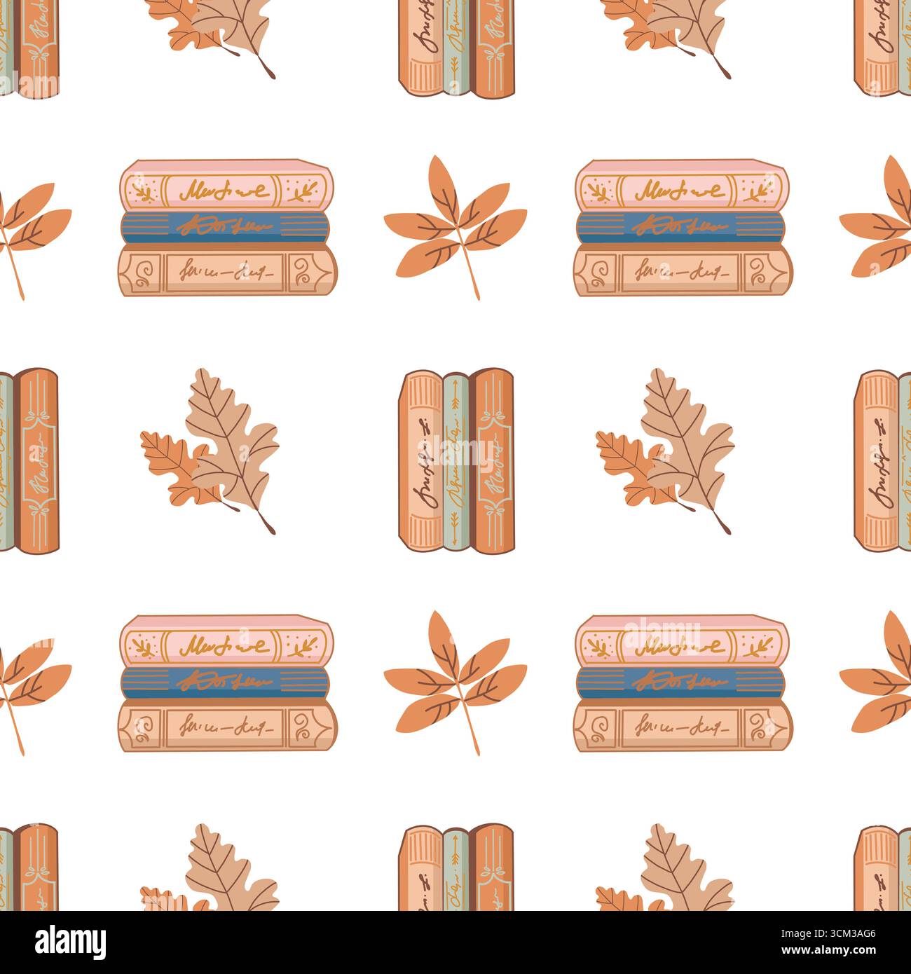 Vector seamless pattern with books and autumn leaves. Autumn pattern ...