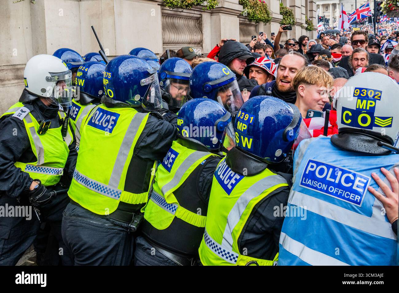 London, UK. 13 Sep 2025. After bottle throwing the police eventually ...