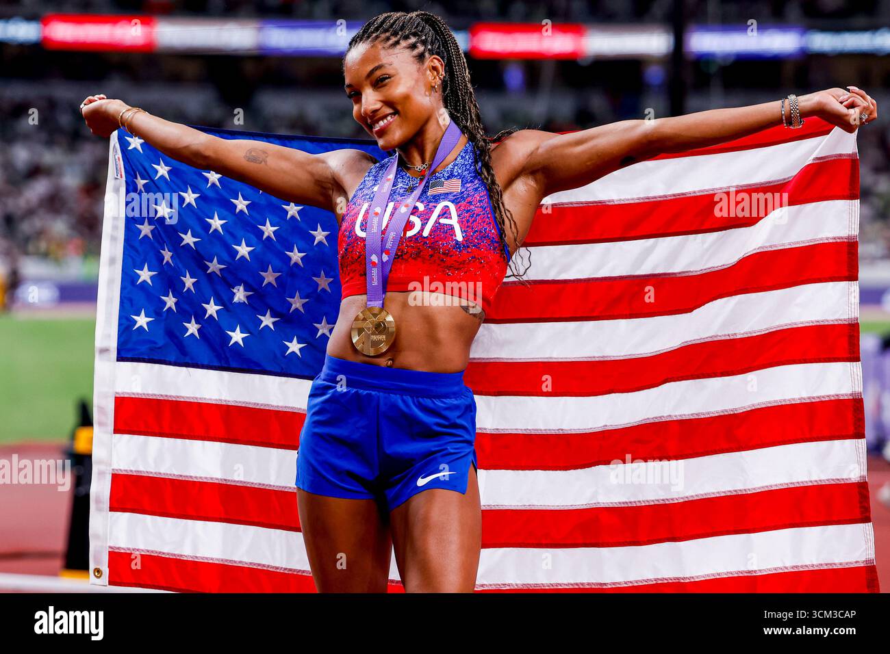 winner Tara Davis-Woodhall of United States of America celebrating and ...