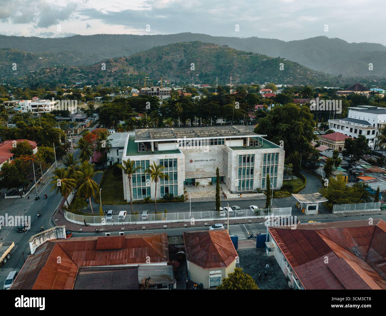 Aerial view of the Banco Central de Timor-Leste building stands ...