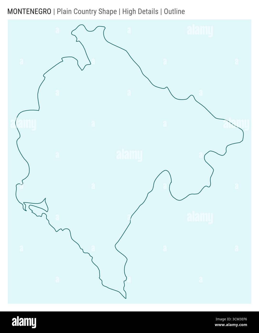Montenegro plain country map. High details. Outline style. Shape of ...