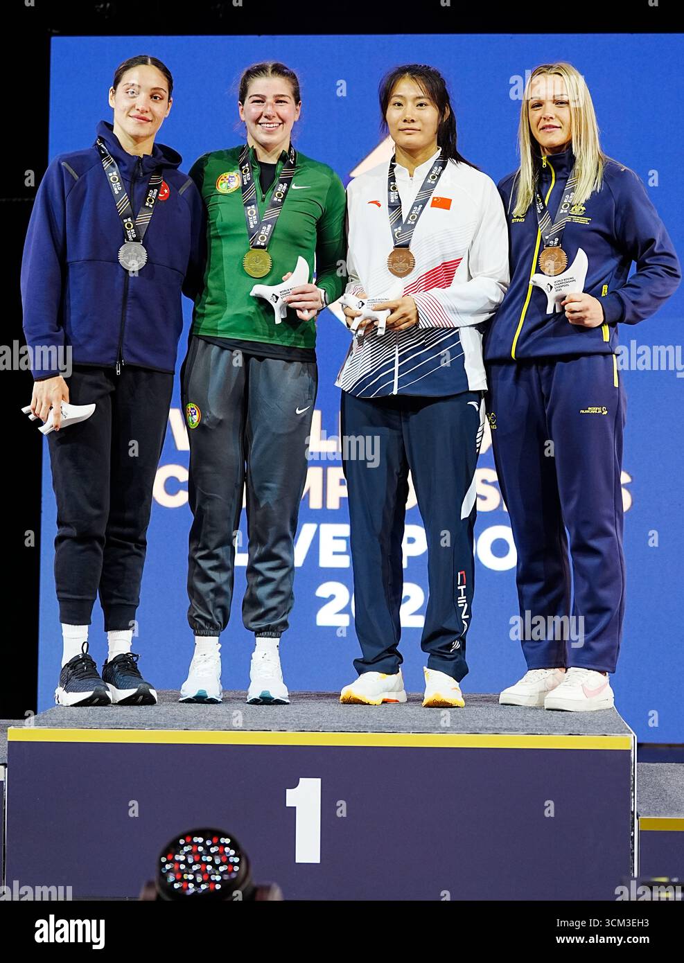 Women's 75Kg Medal ceremony Gold, Ireland's Aoife O'Rourke Silver, Turkey's Busra Isildar ...