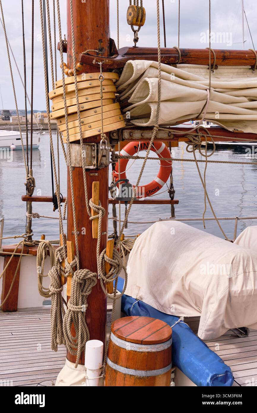 Helsingborg, Sweden ; August 12, 2025: Detail of classic wooden sailing ...