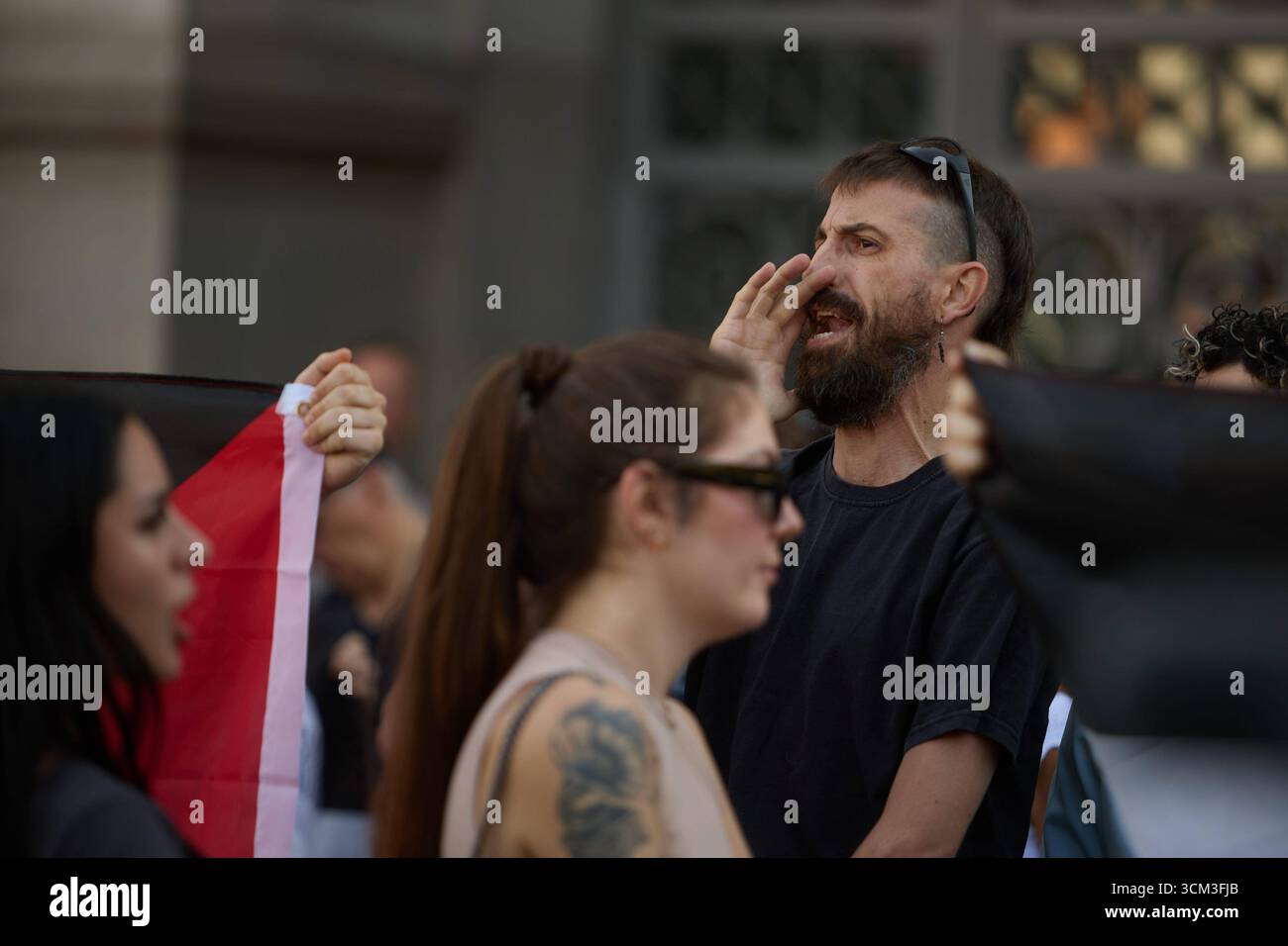 MADRID, SPAIN – September 14, 2025: Tension between fans of the Israeli ...