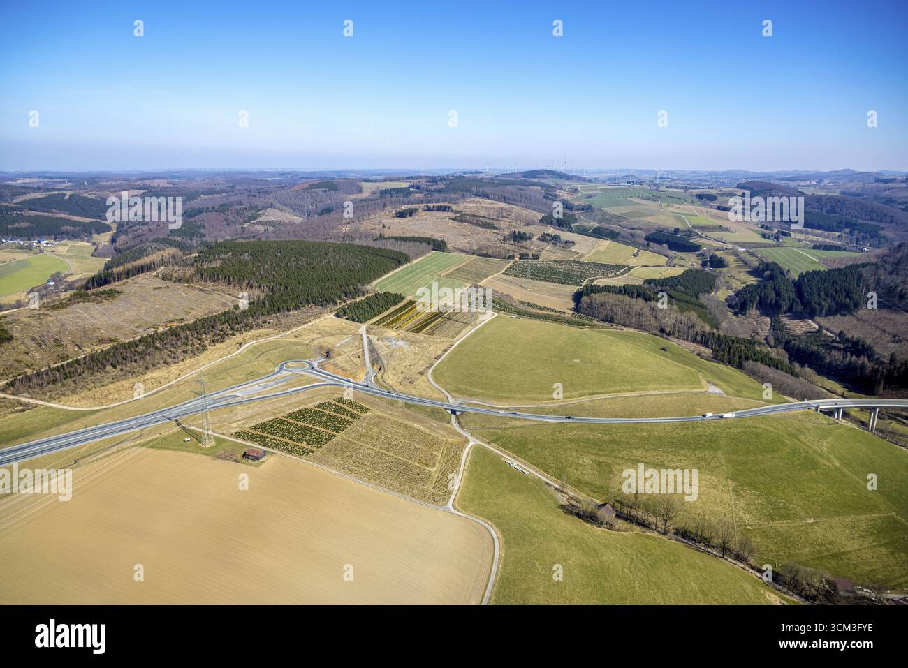 Aerial view, motorway A46 with roundabout on the federal road B480 with ...