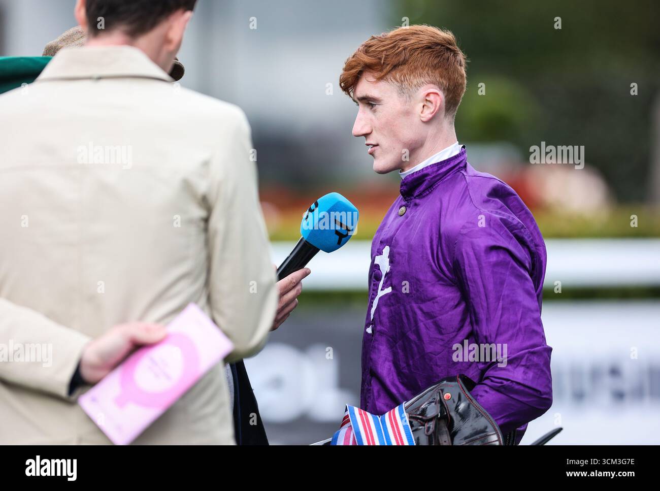 Jockey David Egan is interviewed after Arizona Blaze won the Bar One ...