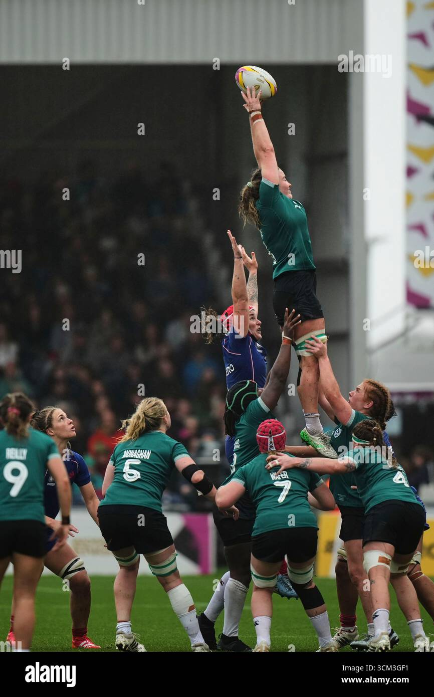 Ireland's Fiona Tuite, top, fails to catch the ball in the line out ...