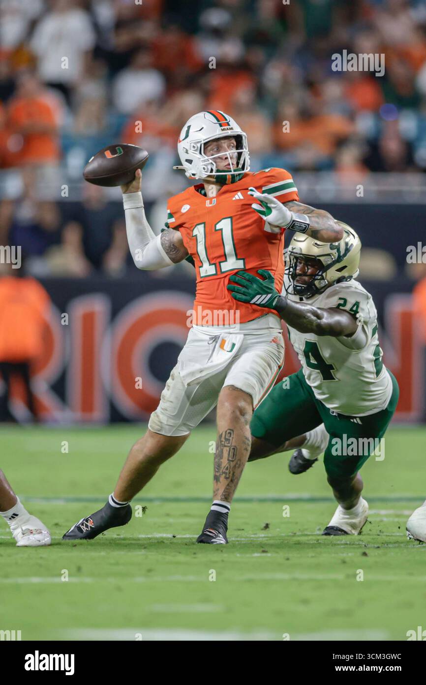 September 13, 2025, Miami, Florida, USA: Miami Hurricanes quarterback ...