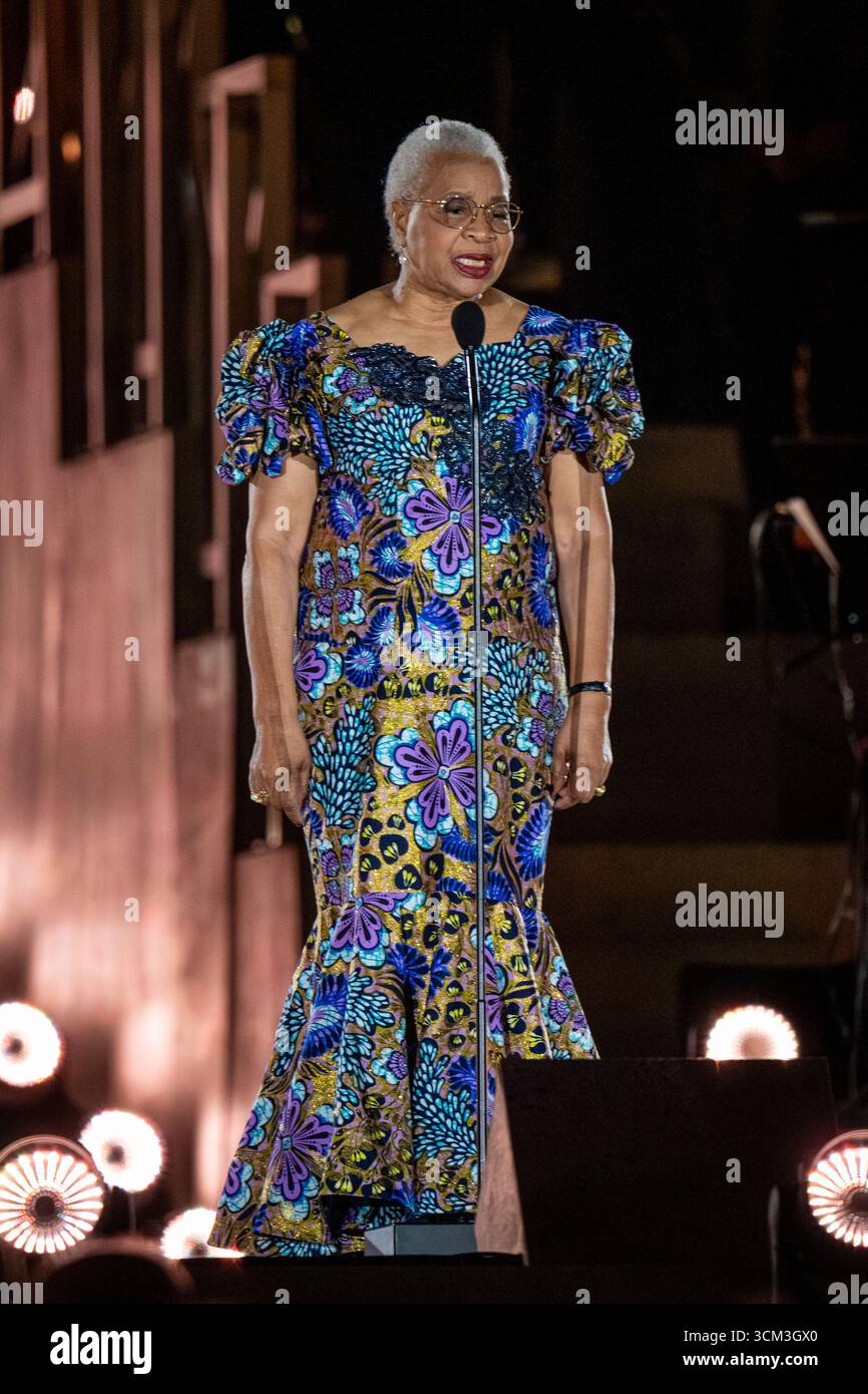 Graça Machel Mandela delivers her speech on the stage during the “Grace ...